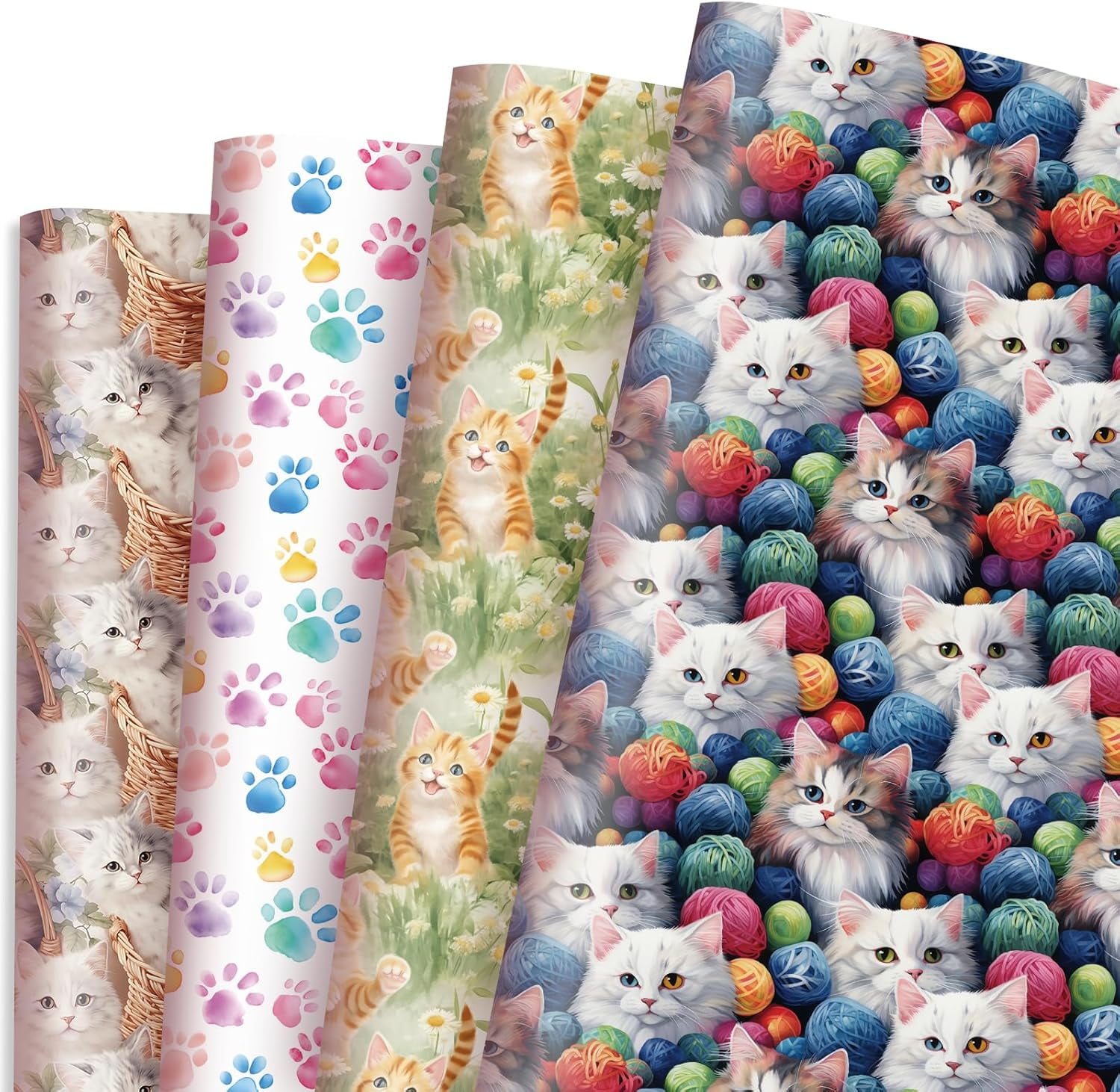 Cat Wrapping Paper - 8 Pcs 4 Various Kitty Kitten Design Folded Flat ...