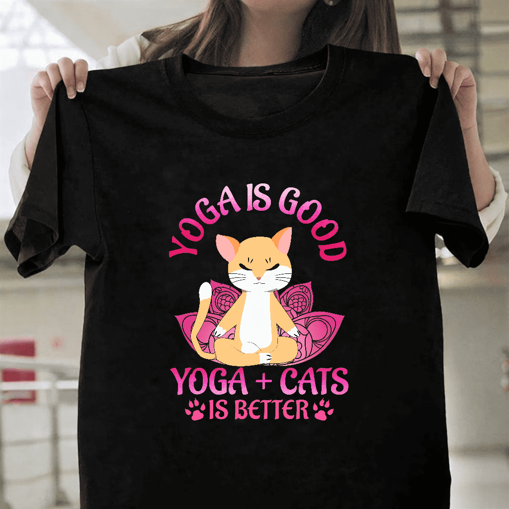 Cat Yoga Class Workout Yogi Meditation Fun Feline Fitness Art Unisex T ...