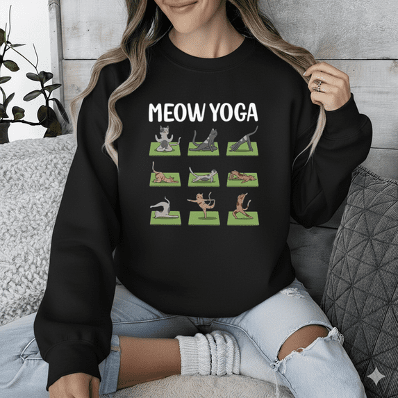 Cat Yoga Meow Pose Funny Stretch Dark Gray Feline Exercise Humor ...