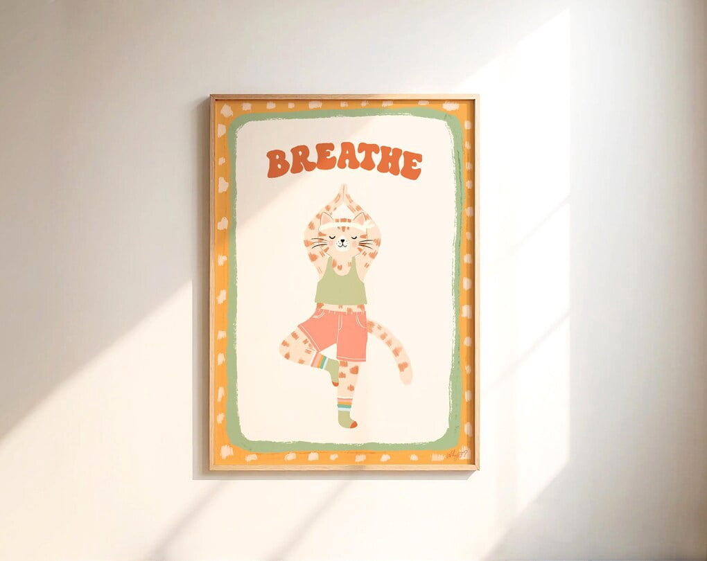 Cat Yoga Poster For Kids Room Mindfulness Nursery Wall Art Montessori ...