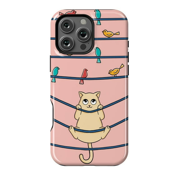 Cat and Birds Nature Artwork Phone Case for iPhone 17 16 15 14 13 12 11 ...