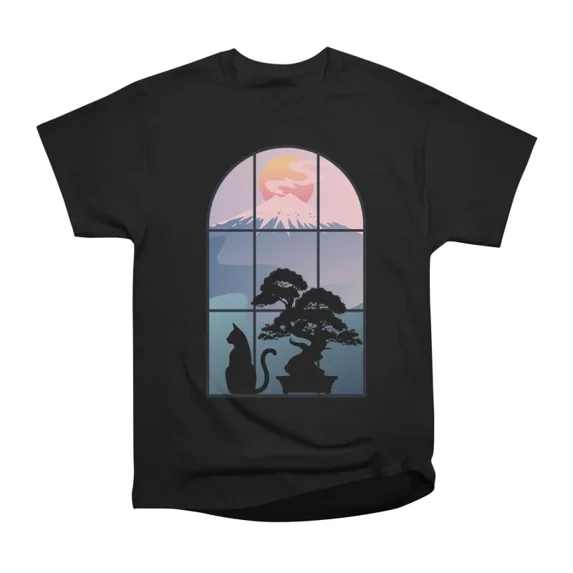 Cat and Bonsai in Mt Fuji T-Shirt Tee Gift For Him Merch For Her ...