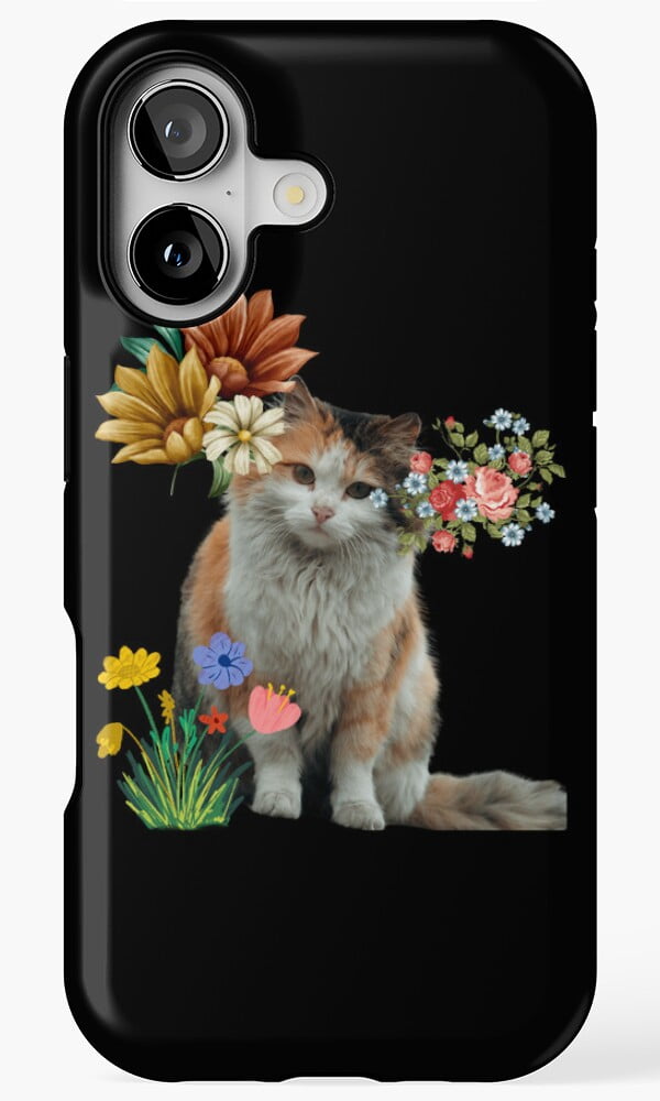 Cat and Botany Flowers Roses Phone Case for iPhone 11 12 13 14 15 16 17 ...