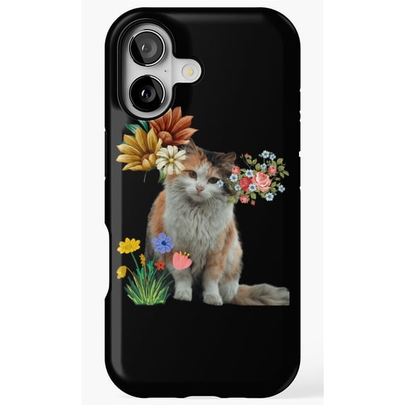 Cat and Botany Flowers Roses Phone Case for iPhone 11 12 13 14 15 16 17 ...