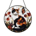 Cat and Butterfly Decorative Window Hanging – Stained Glass Style ...