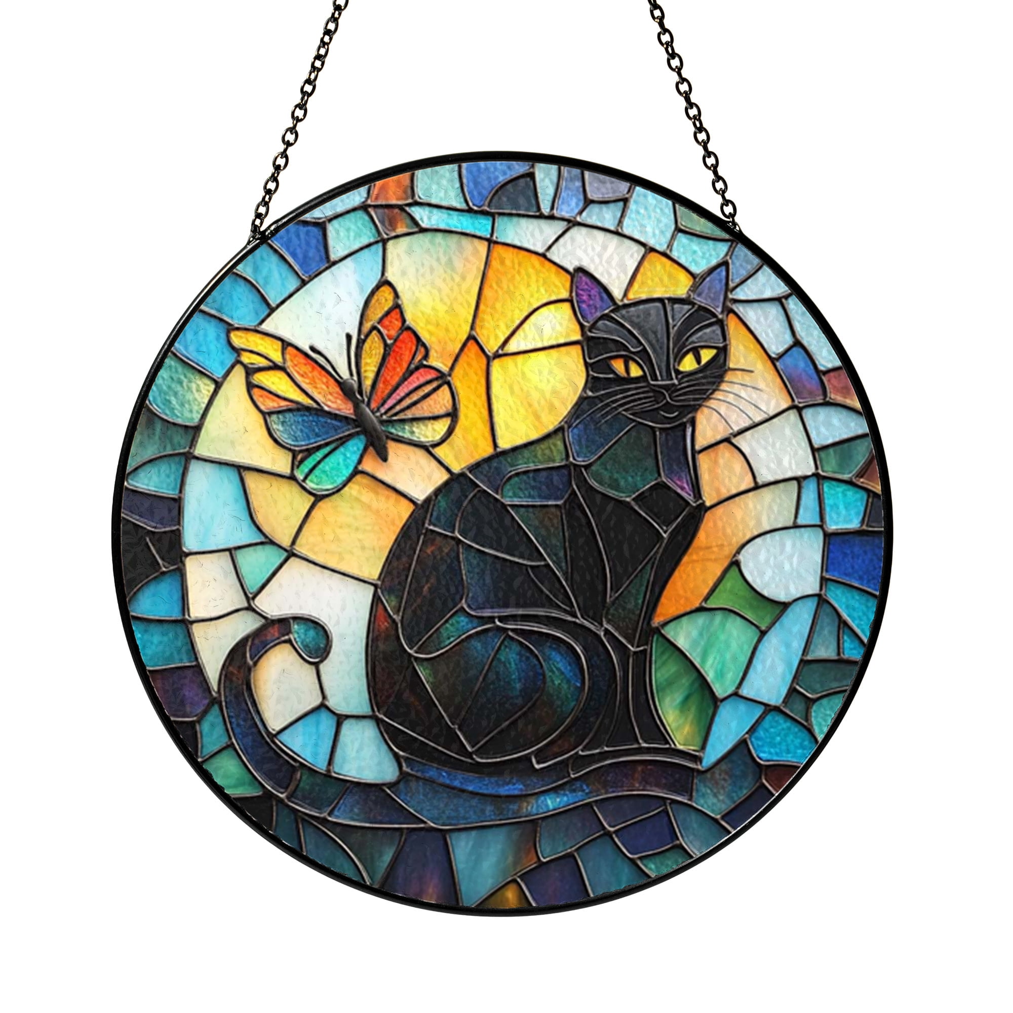 Cat and Butterfly Garden Scene Stained Glass Suncatcher – Window Art ...