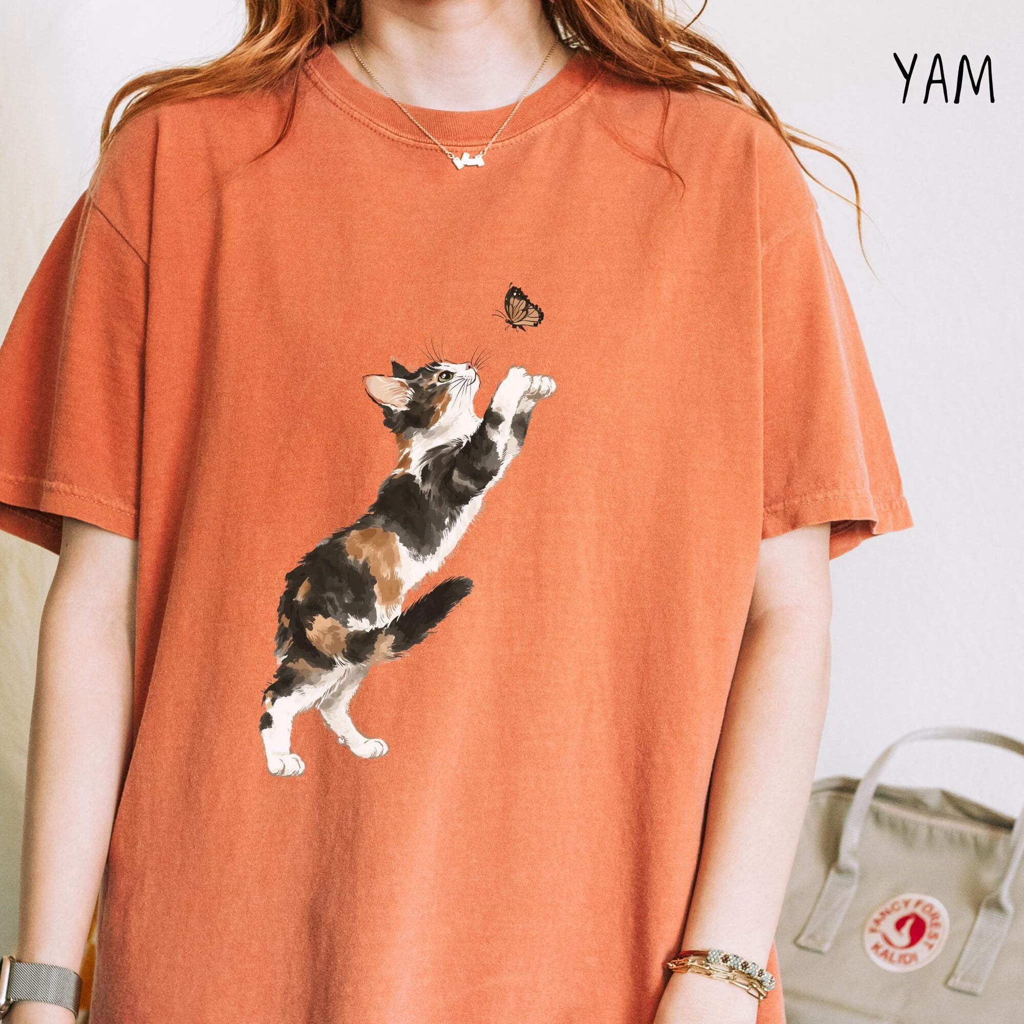 Cat and Butterfly Tshirt Cute Calico Shirt Watercolor Aesthetic Tee ...