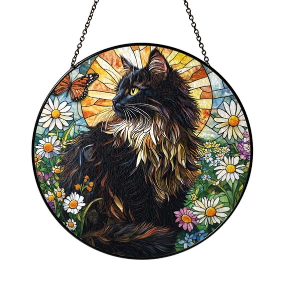 Cat and Butterfly Window Sun Catcher, Bright Stained Glass Style ...