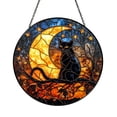 Cat and Crescent Moon Window Hanging – Stained Glass Style Evening ...