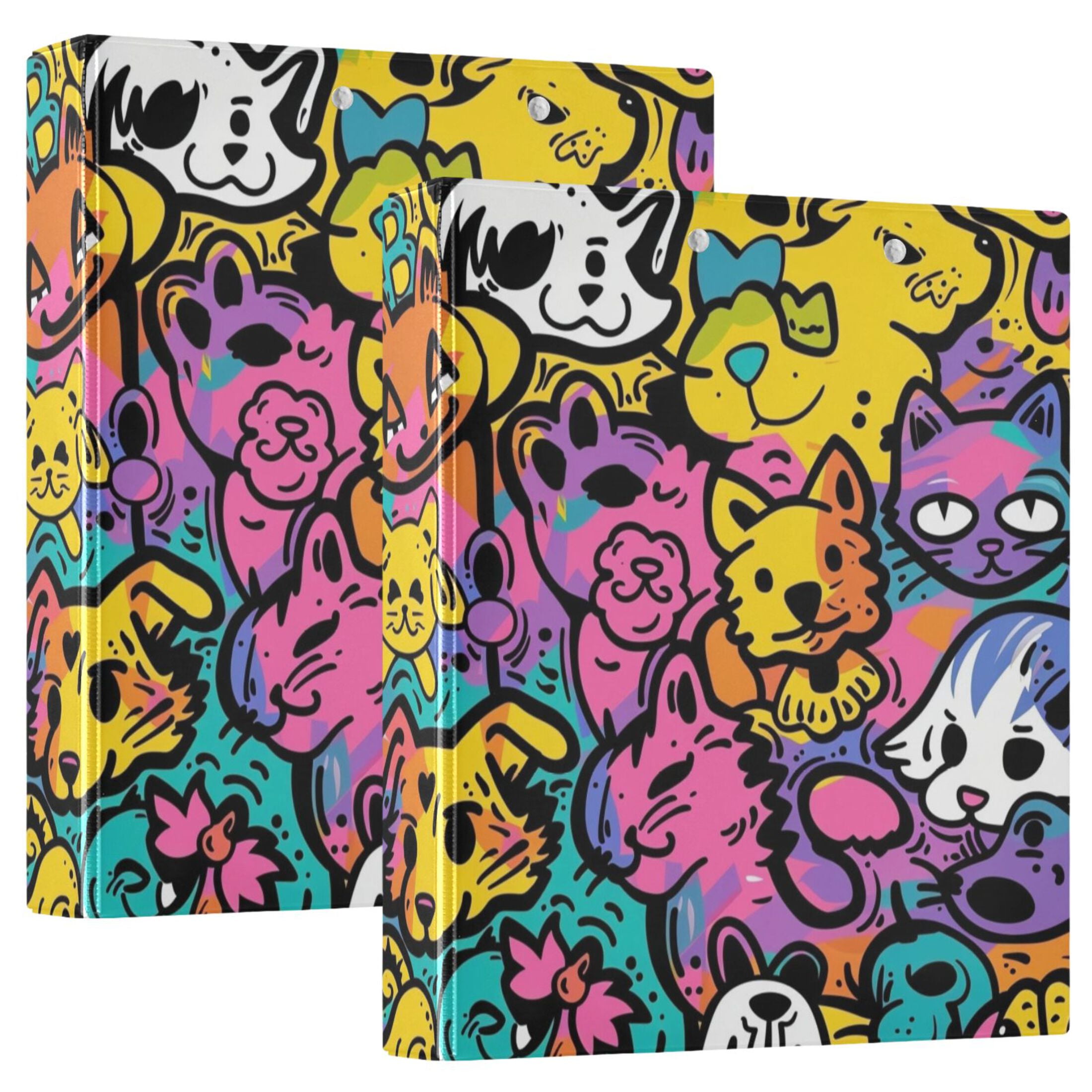 Cat and Dog Graffiti Hardcover 3 Ring Binder 1.5” Round Rings Letter ...