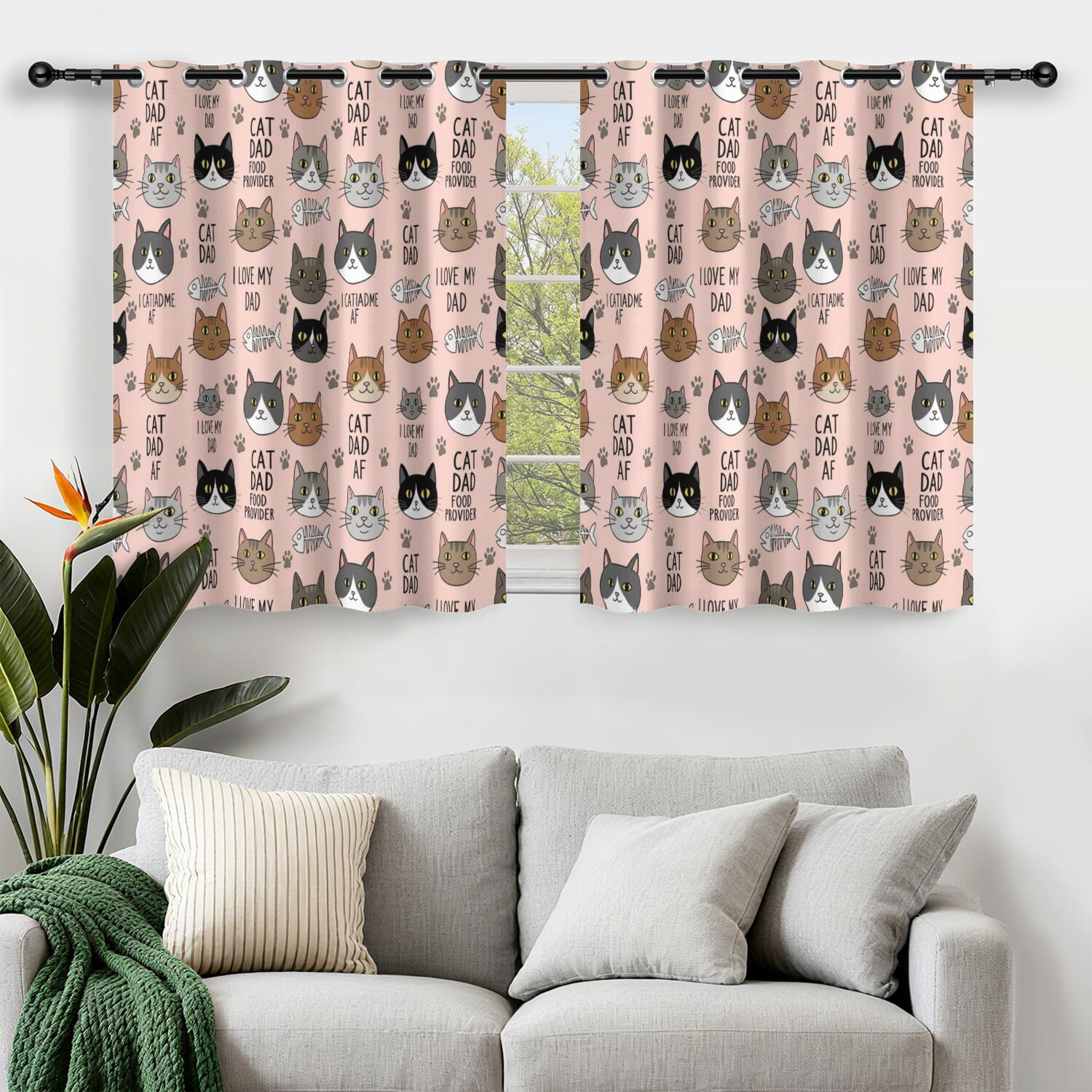 Cat and Dog Paw Print Pink Pattern Blackout Curtains,Triple Weaved ...