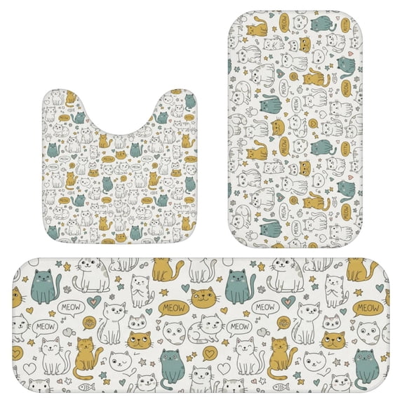 Cat and Dog Paw Print White Pattern 3 Piece Flannel Bathroom Rug Set ...