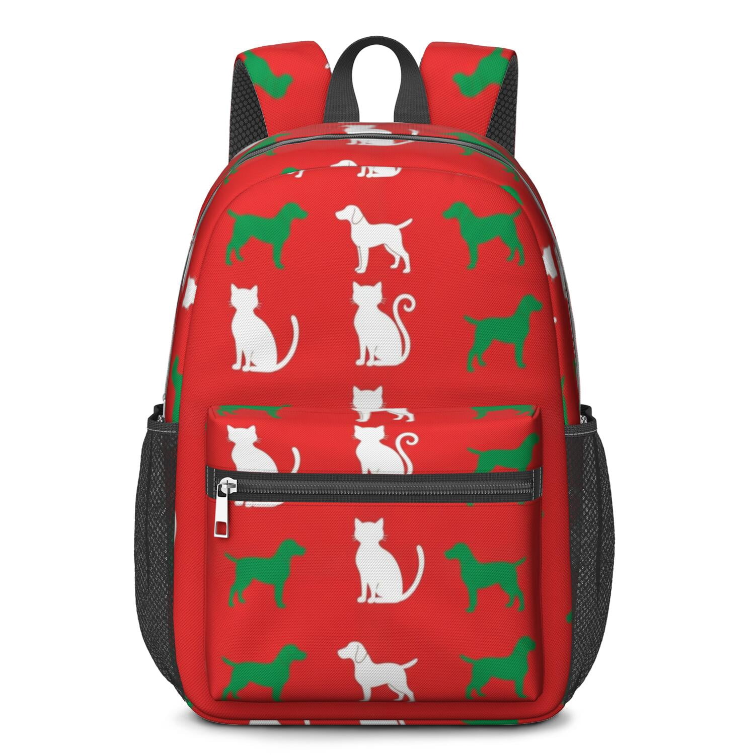 Cat and Dog Red Pattern 17" School Backpacks for Teens,Waterproof ...