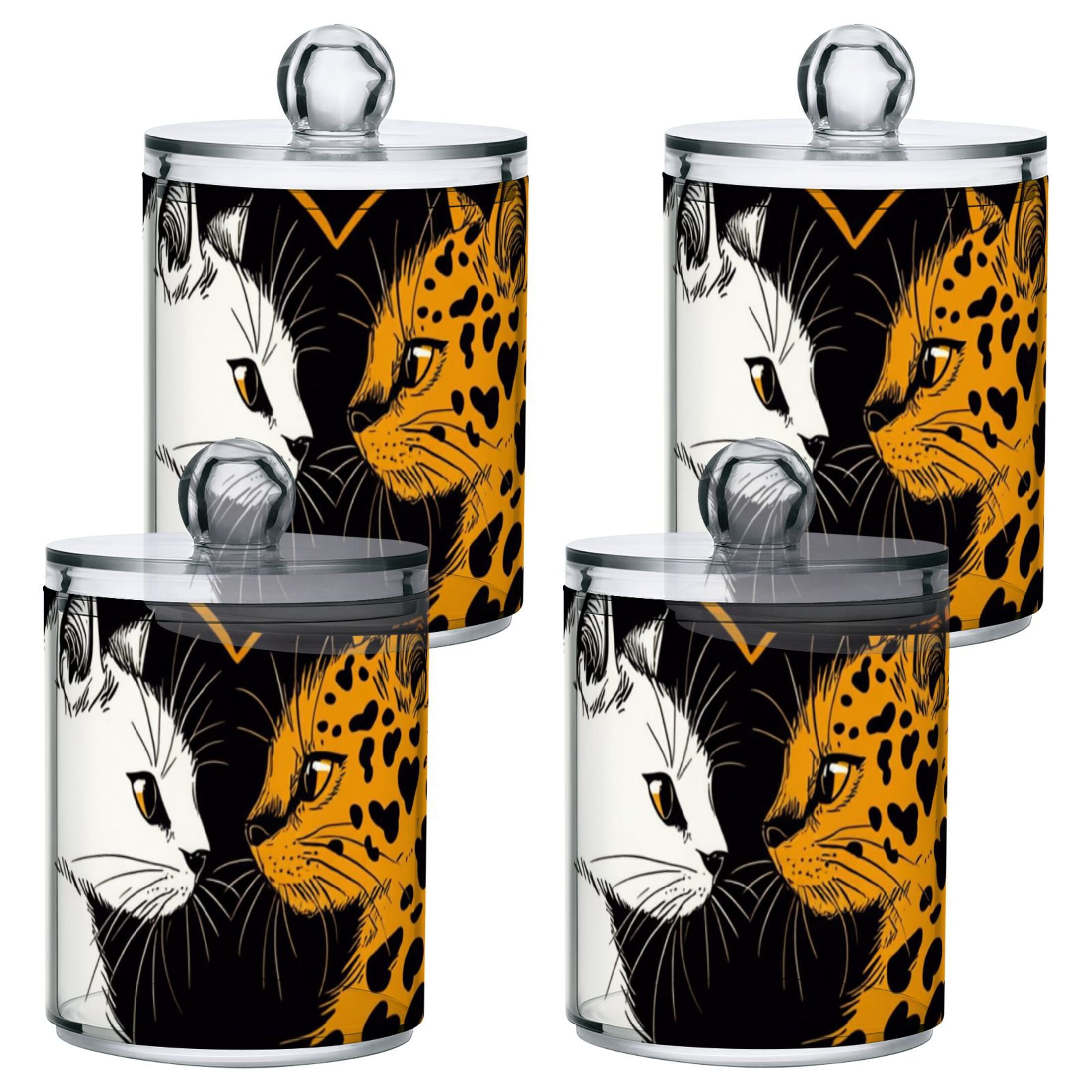 Cat and Leopard Fall in Love Valentine Translucent Plastic Cans Storage ...