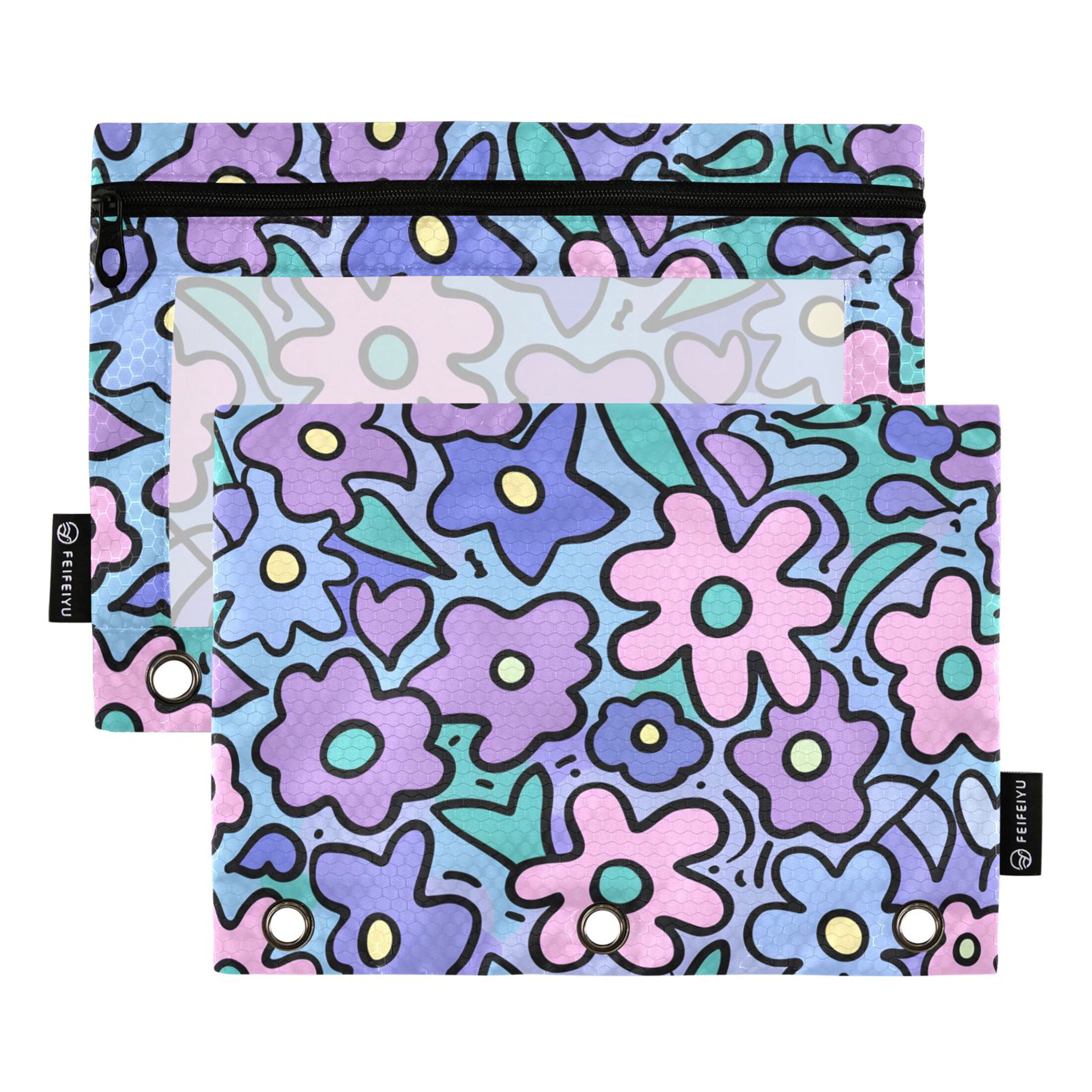 Cat and Leopard Kiss Heart Valentine Binder Pouches Zipper Pocket ...