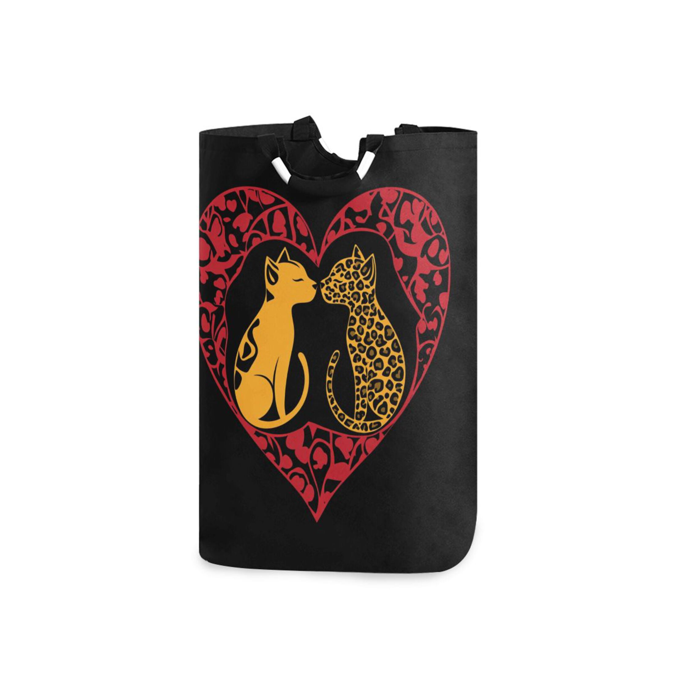 Cat and Leopard Kiss Heart Valentine Laundry Basket with Handles ...
