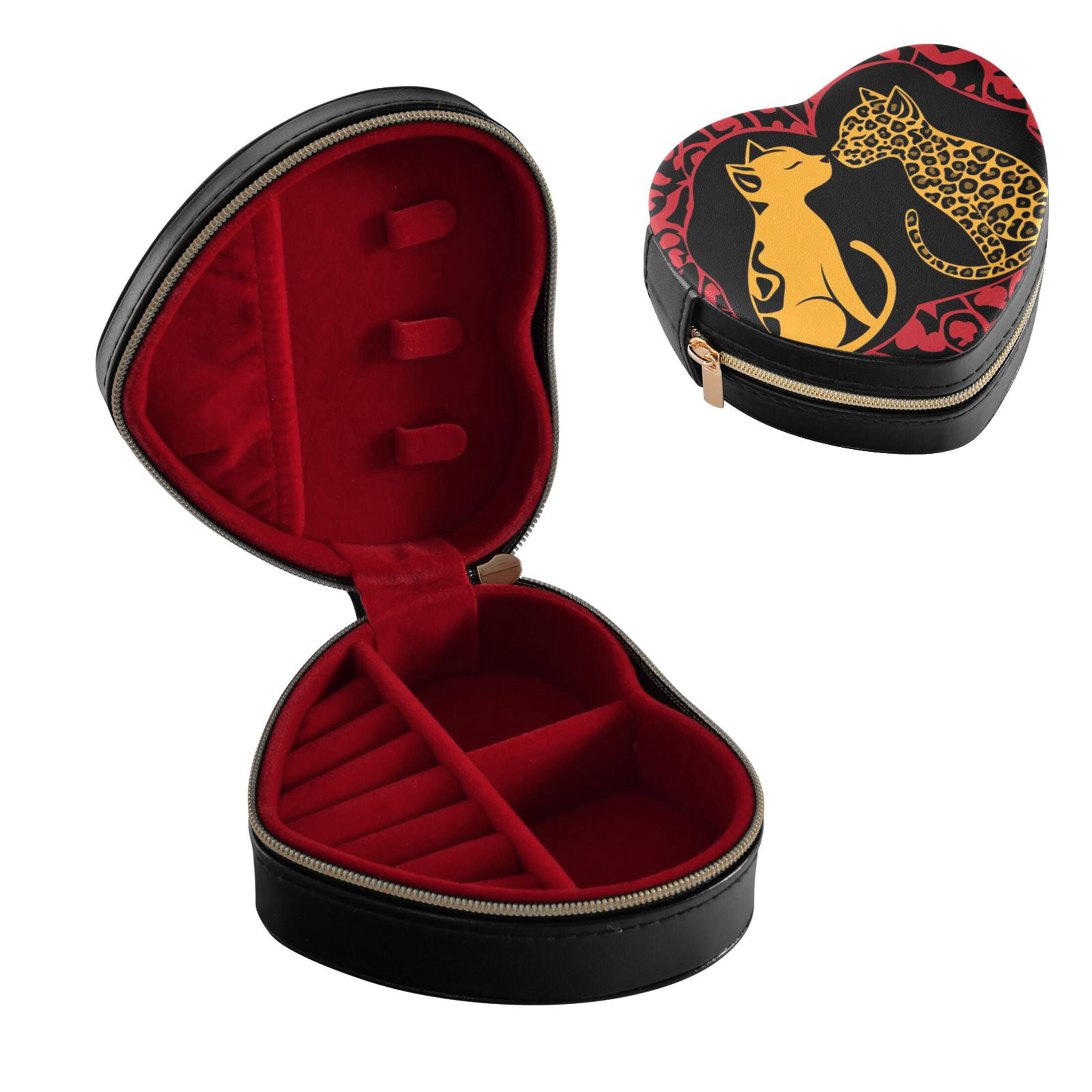 Cat and Leopard Kiss Heart Valentine PU Leather Heart-shaped Jewelry ...