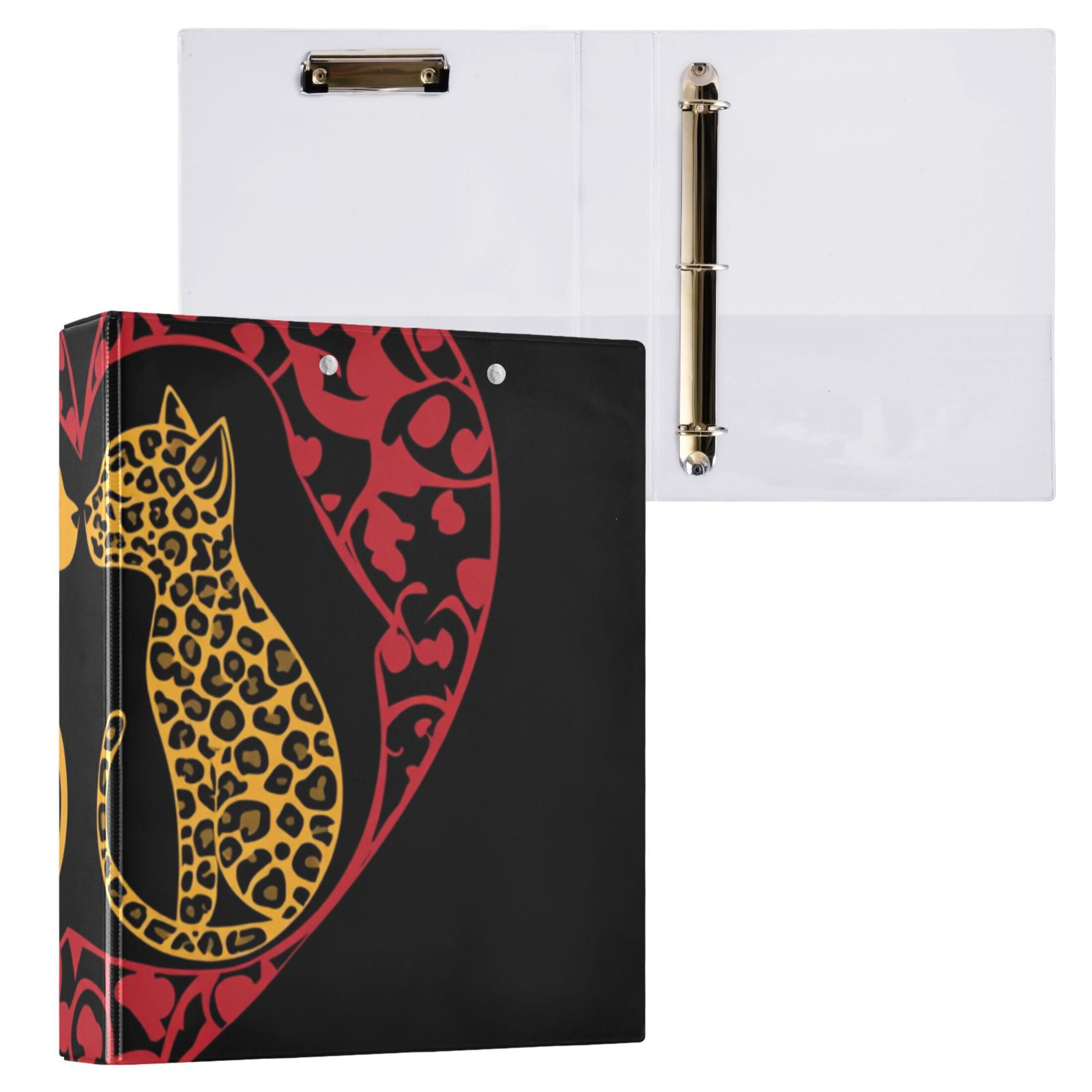 Cat and Leopard Kiss Heart Valentine Round Ring Binder 3 Rings 1.5 ...