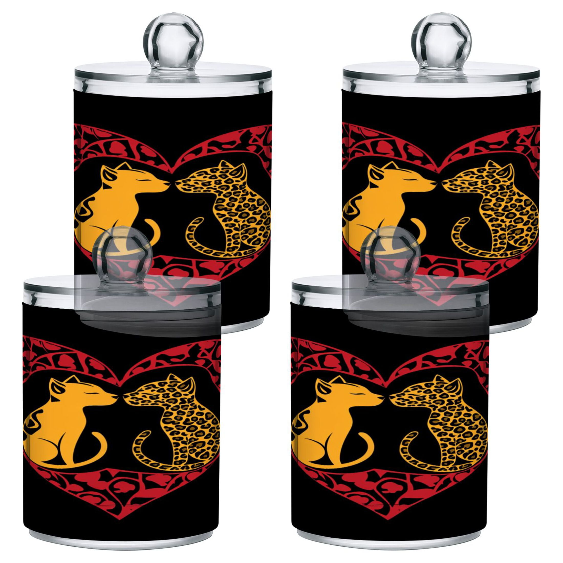 Cat and Leopard Kiss Heart Valentine Translucent Plastic Cans Storage ...