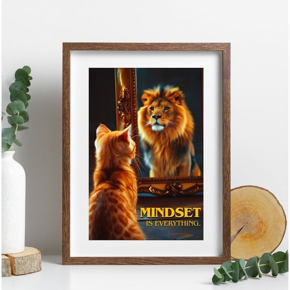 Cat and Lion Reflection Wall Art Motivational Animal Decor, Unframed ...