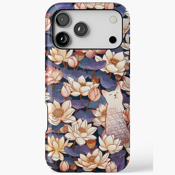 Cat and Lotus Protective Case for iPhone 11 12 13 14 15 16 17 Pro Max ...