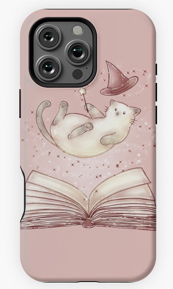 Cat and Magic Spell Book Phone Case for iPhone 11 12 13 14 15 16 Pro ...