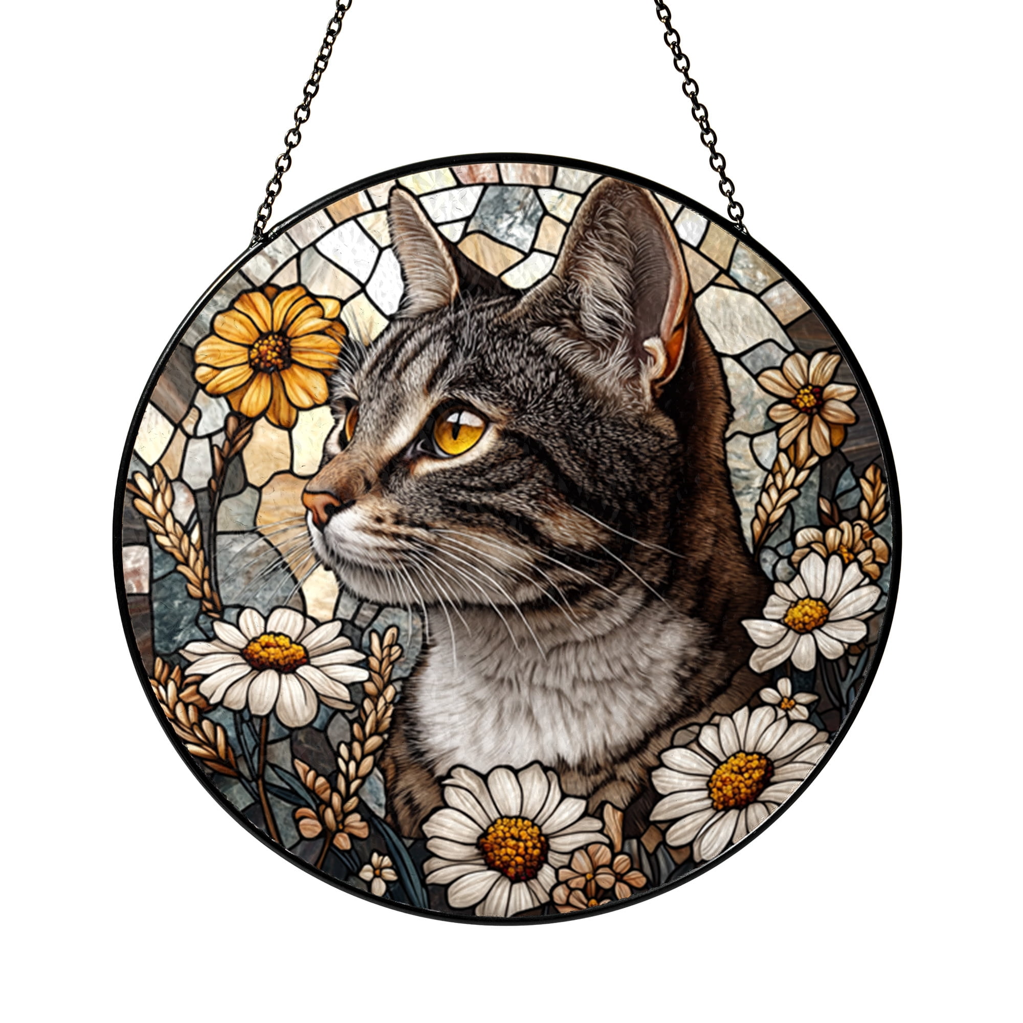 Cat and Meadow Flowers Stained Glass Style Panel – Window Art - Walmart.com