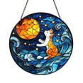 Cat and Moon Window Suncatcher – Faux Stained Glass Decorative Art ...