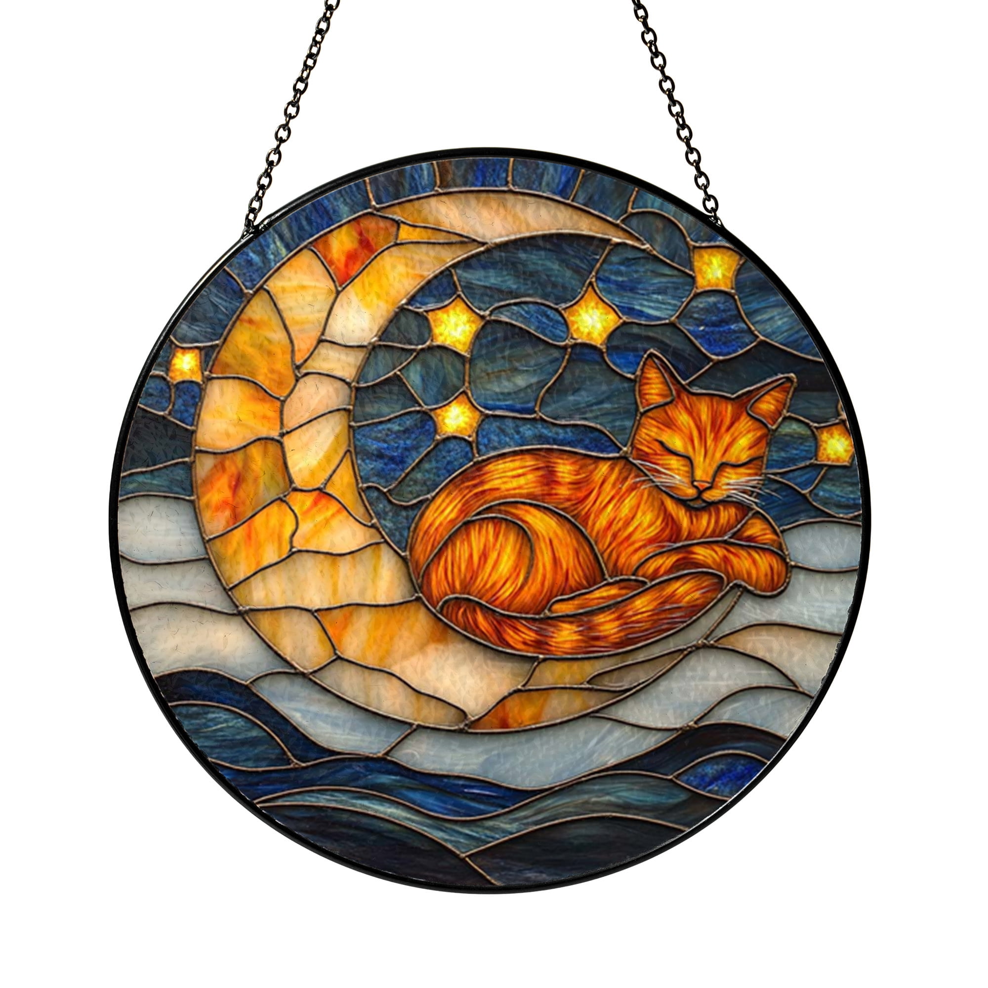 Cat and Moon Window Suncatcher with Stained Glass Effect, Decorative ...