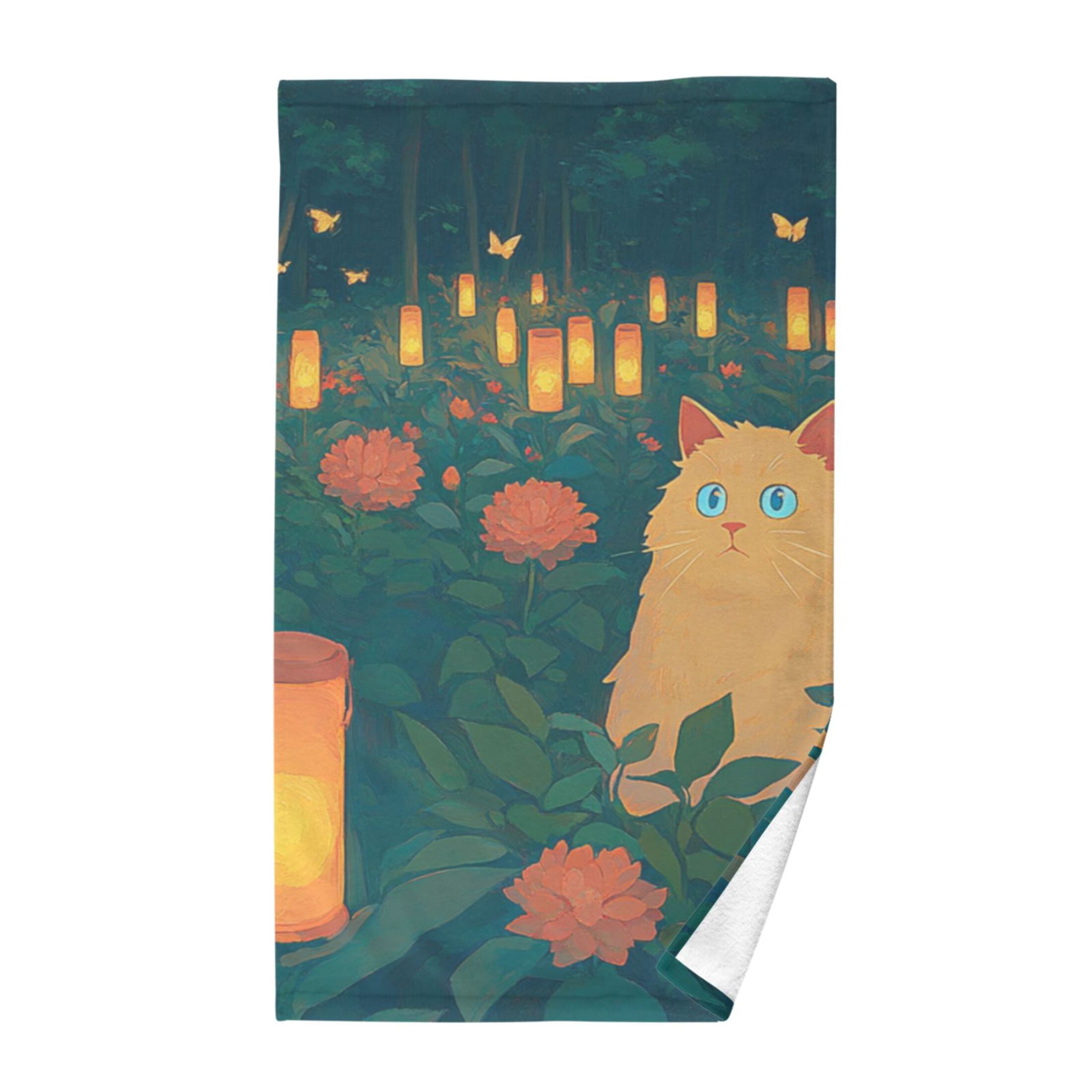 Cat and Night Bath Towel 100% Cotton Soft Thick High Absorbency Hand ...