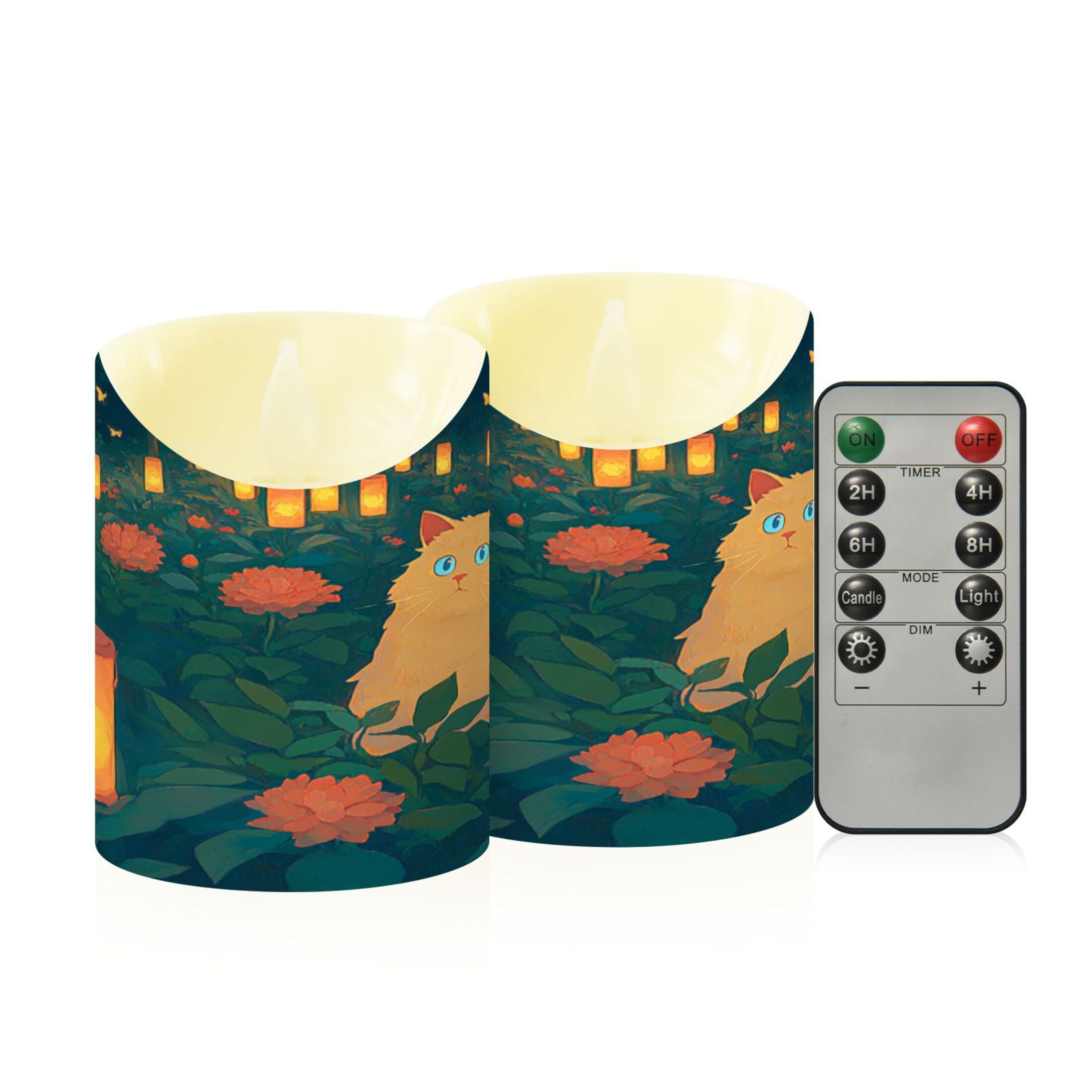 Cat and Night Flameless Candles 2 PCS with Remote Realistic Moving ...