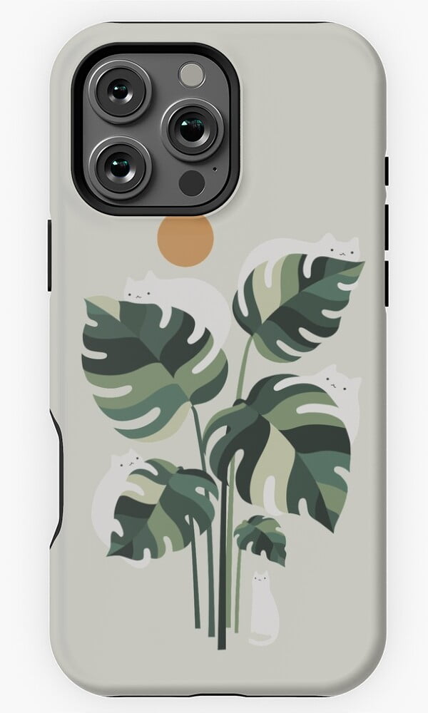 Cat and Plant Illustration Phone Case Compatible with iPhone 11 to 16 ...