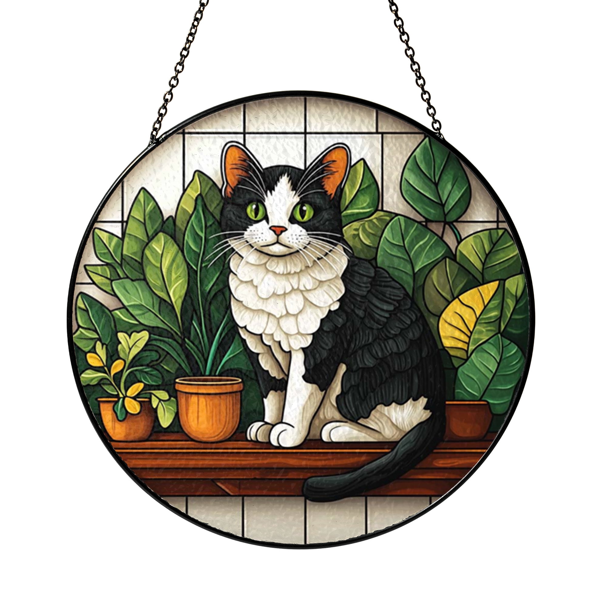 Cat and Plant Window Hanging – Stained Glass Style Art - Walmart.com