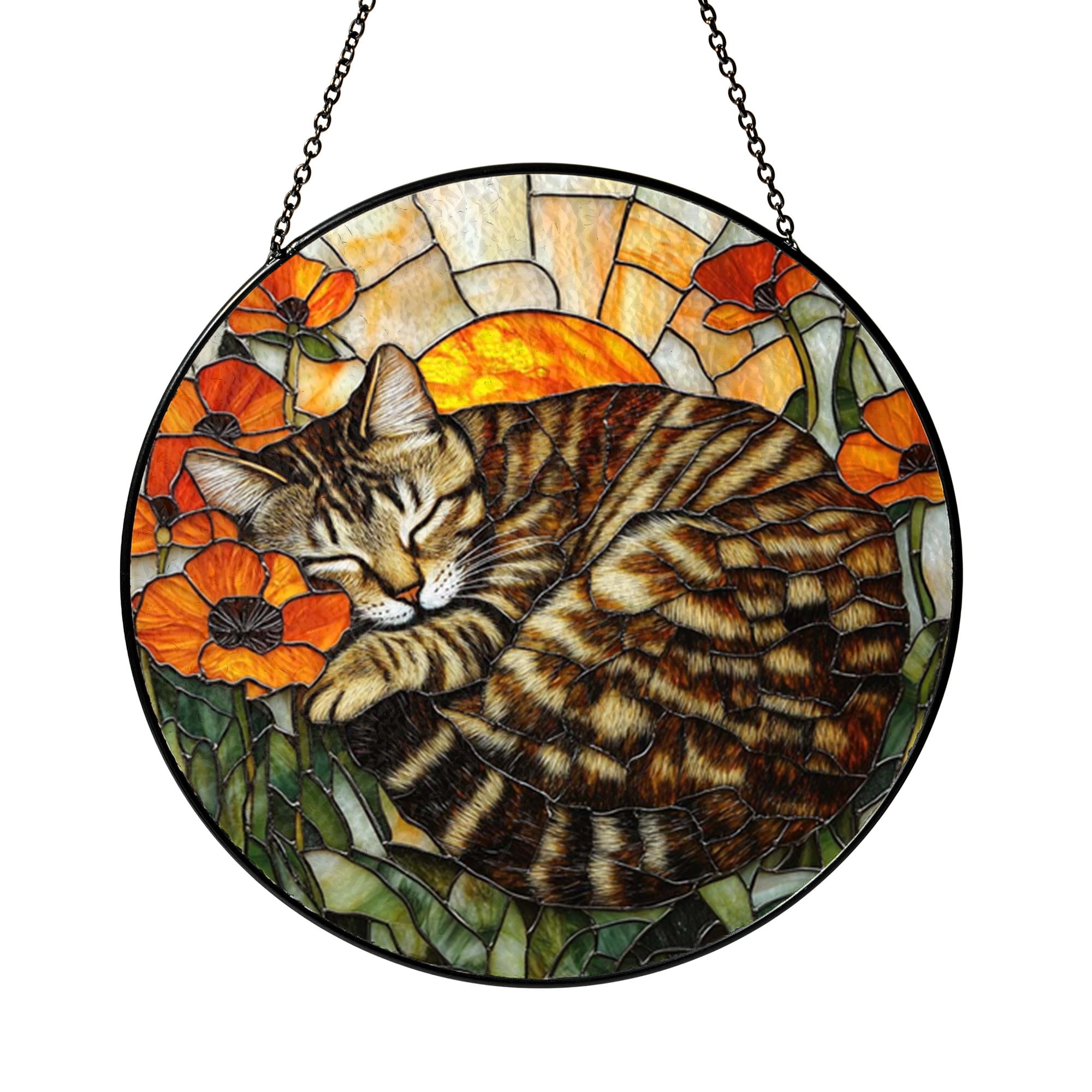 Cat and Poppy Themed Stained Glass Style Suncatcher for Window Decor ...