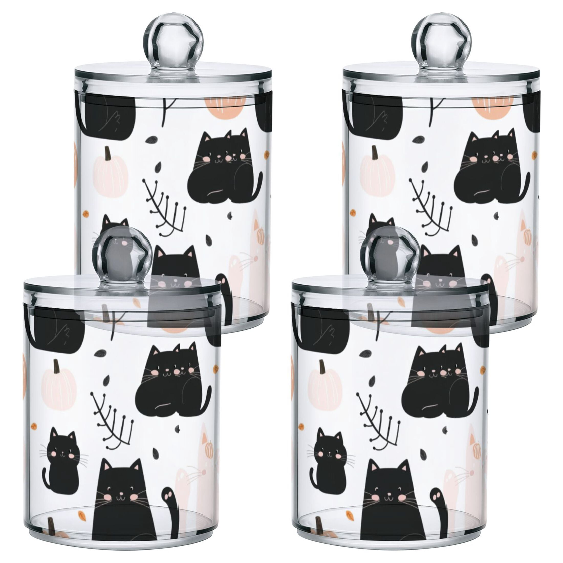 Cat and Pumpkin Pattern Bathroom Canisters Set of 4 Translucent Plastic ...