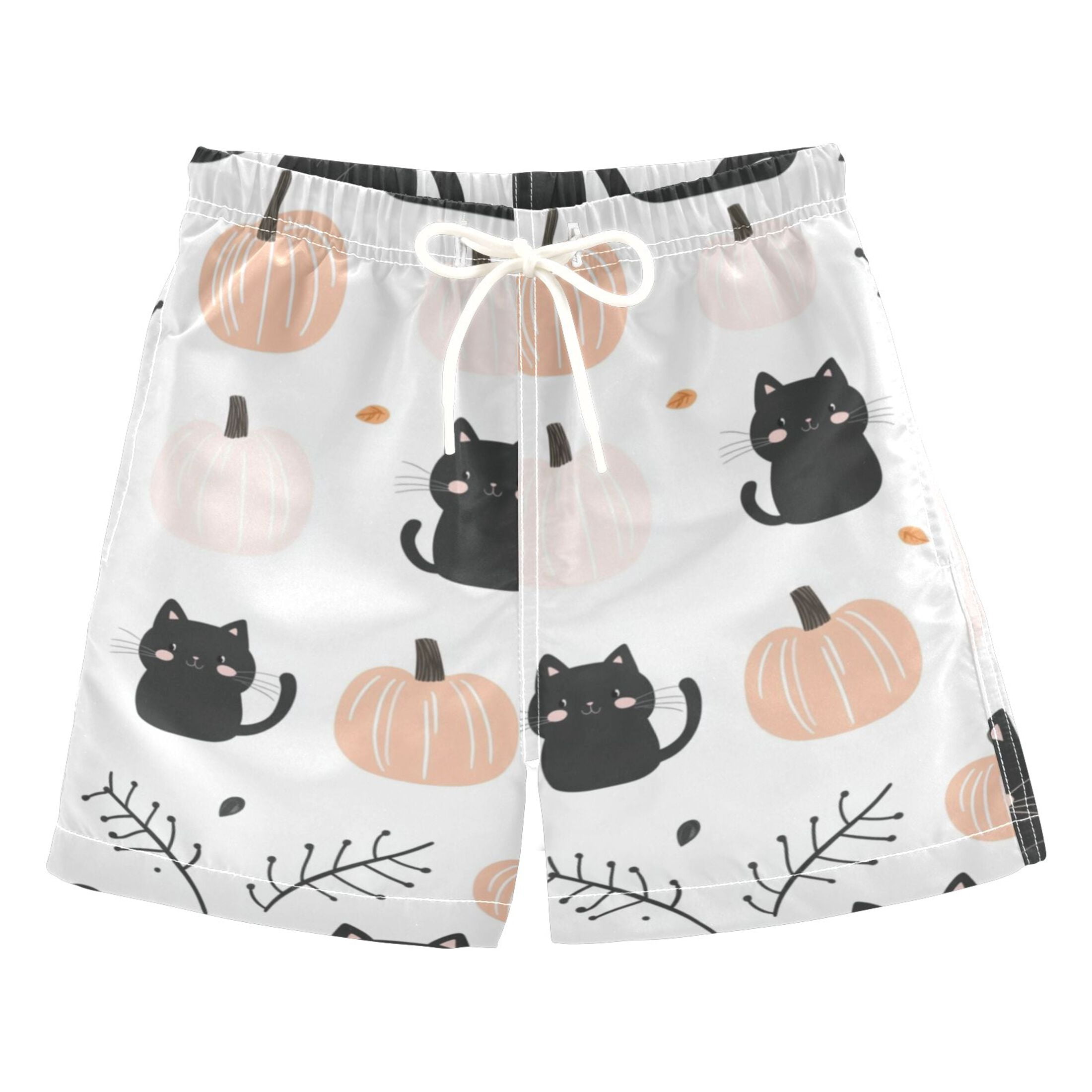 Cat and Pumpkin Pattern Swim Trunks Quick Dry Beach Pool Board Shorts ...