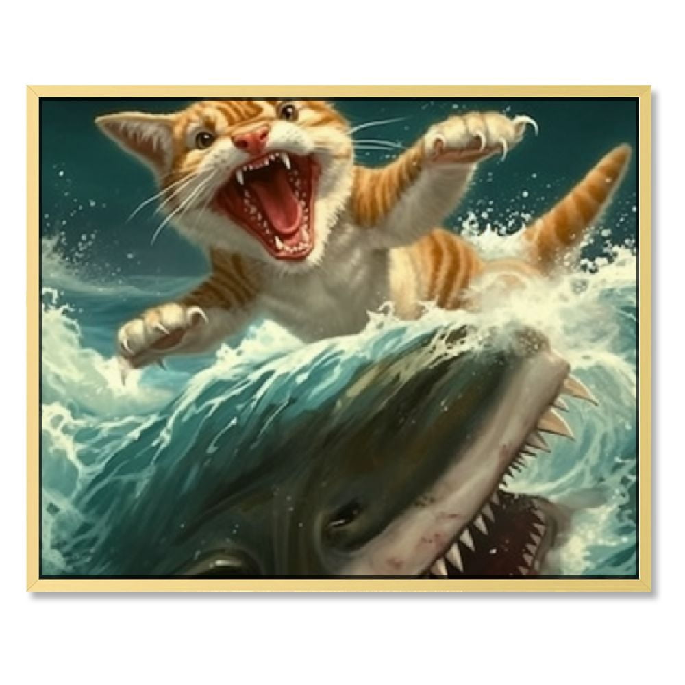 Cat and Shark Wall Art Canvas Painting Prints Hanging Picture Artwork ...