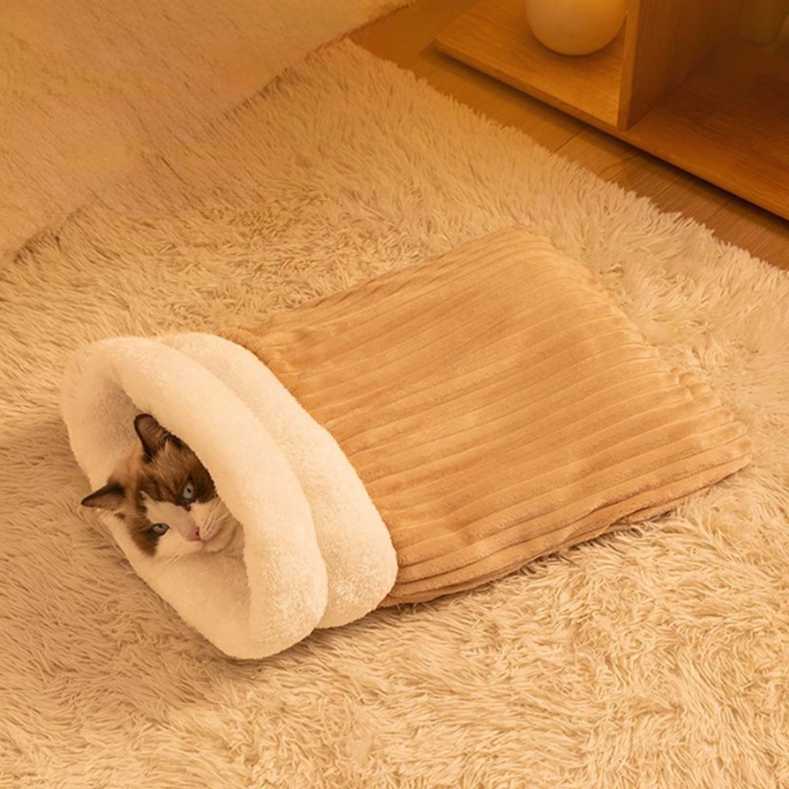 Cat and Small Dog Cave Bed, Winter Warming Pet Sleeping Bag, Lamb Wool ...