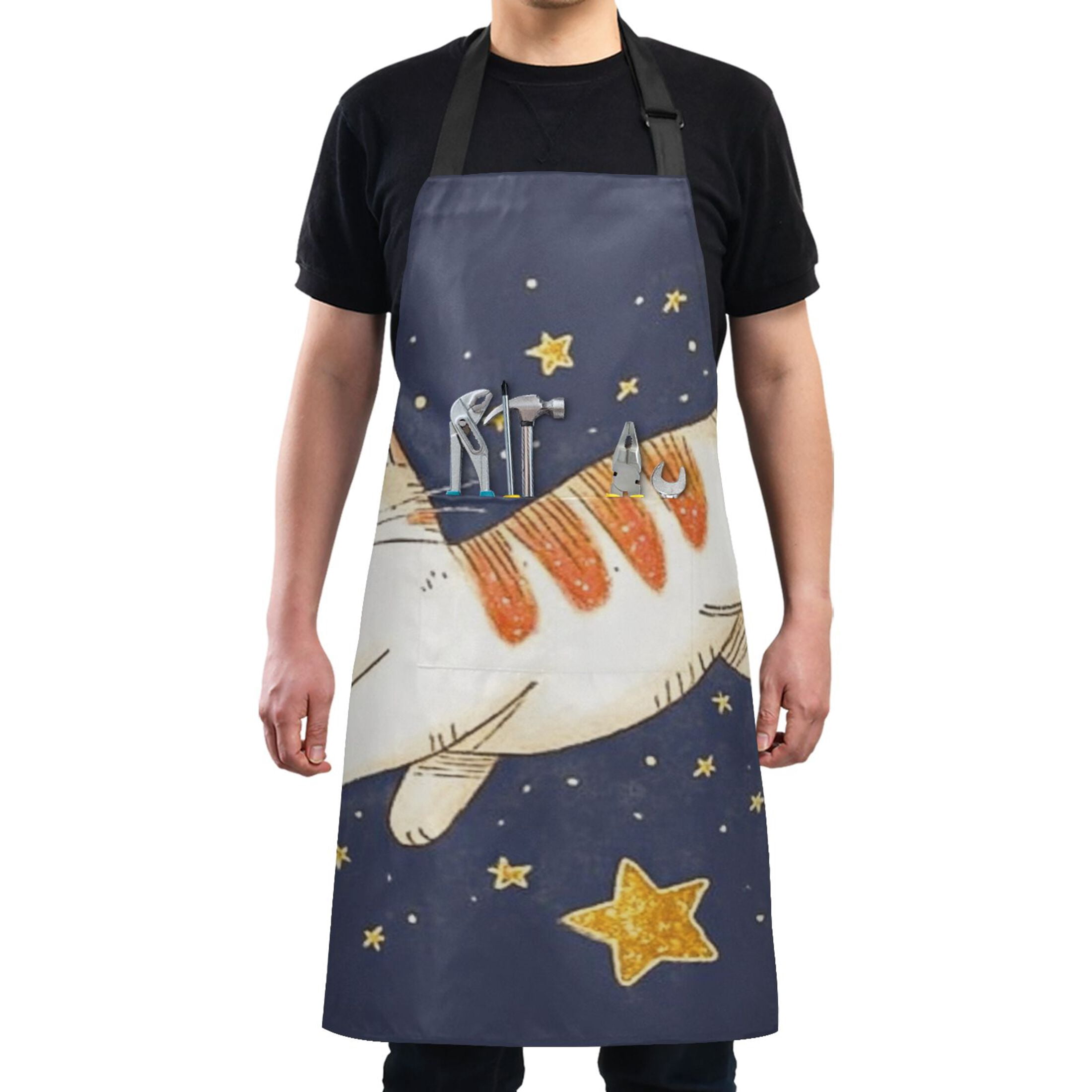 Cat and Stars Chef Kitchen Apron with Pockets for Women Waterproof ...