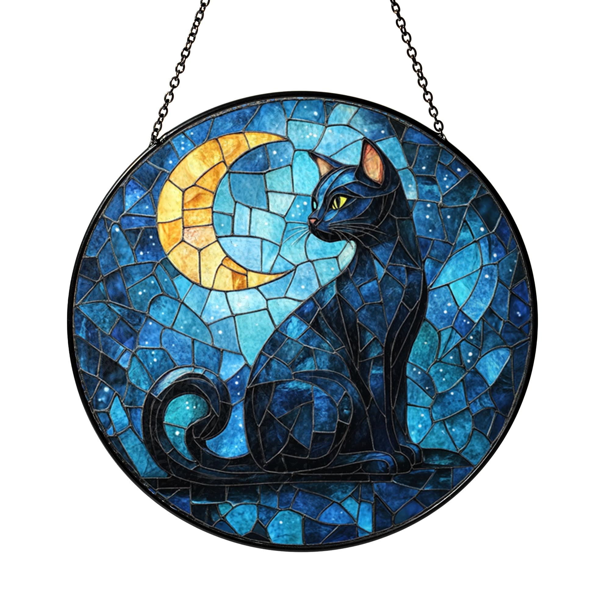 Cat and Stars Glass Suncatcher – Fantasy Window Hanging Art - Walmart.com
