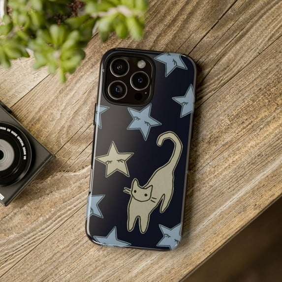 Cat and Stars Phone Case Compatible with iPhone 11 to 16 Pro Max ...