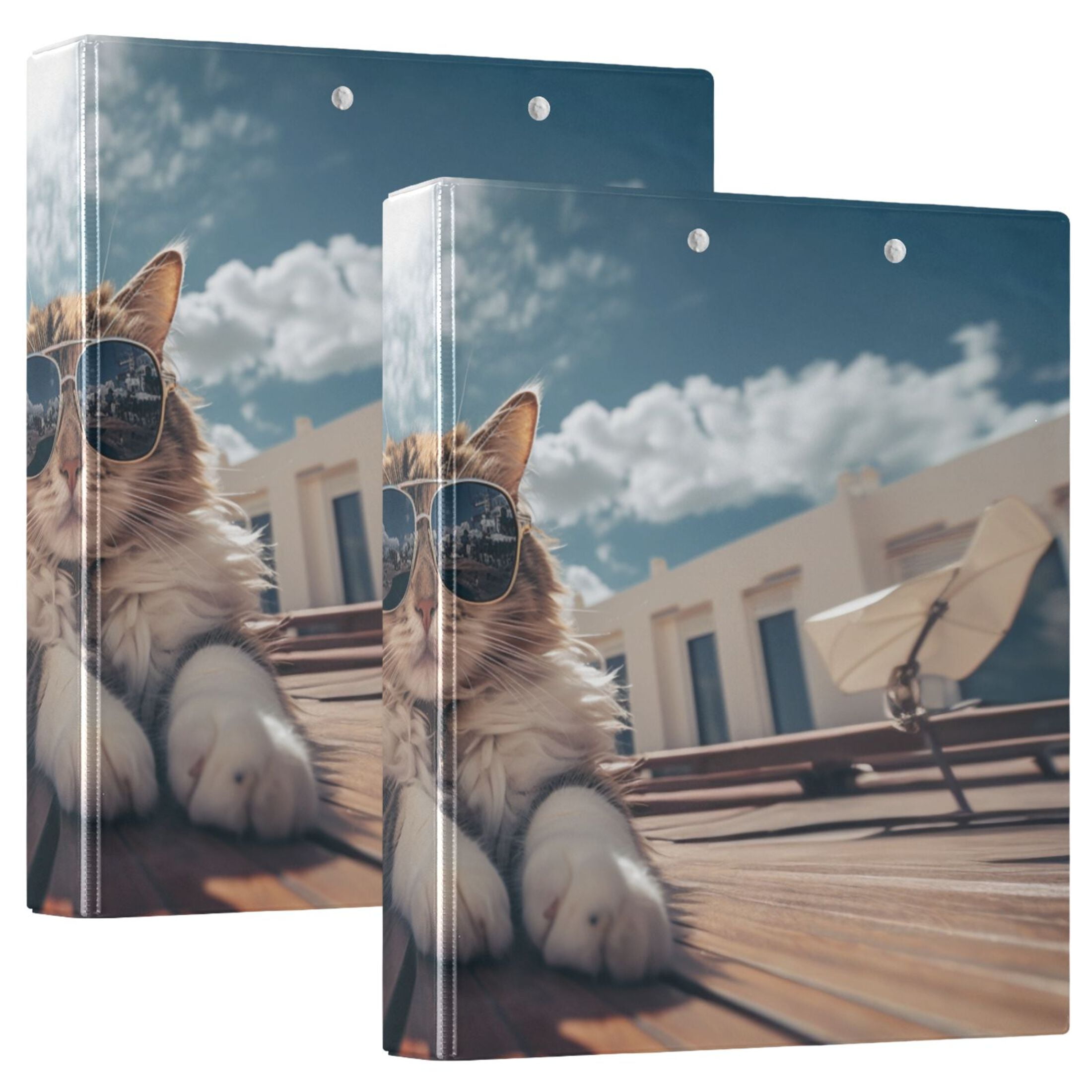 Cat and Sunglasses Sky 3 Ring Binders 1.5 inch Hardcover File Folders with Interior Pockets A4 ...