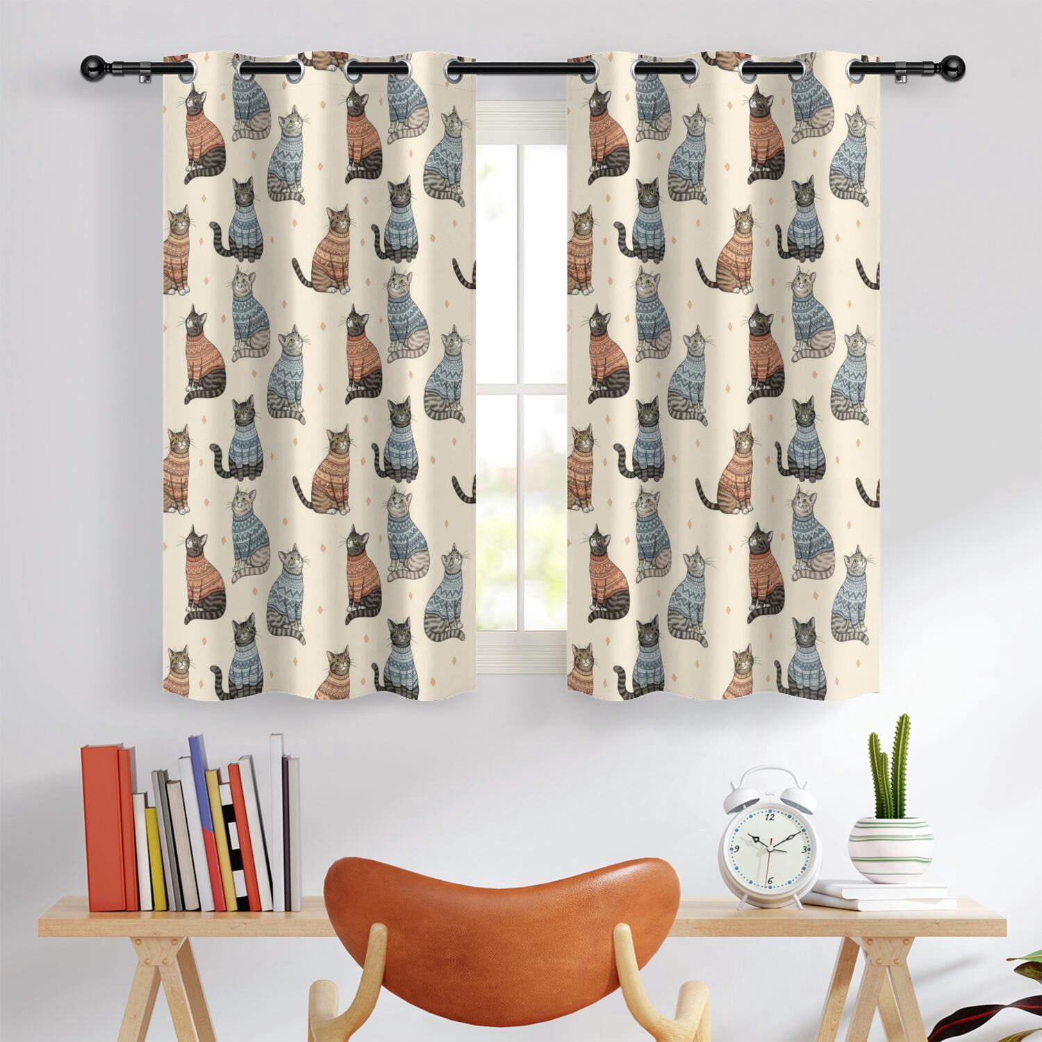 Cat and Sweater Beige Pattern Blackout Curtains,Triple Weaved Fabric ...