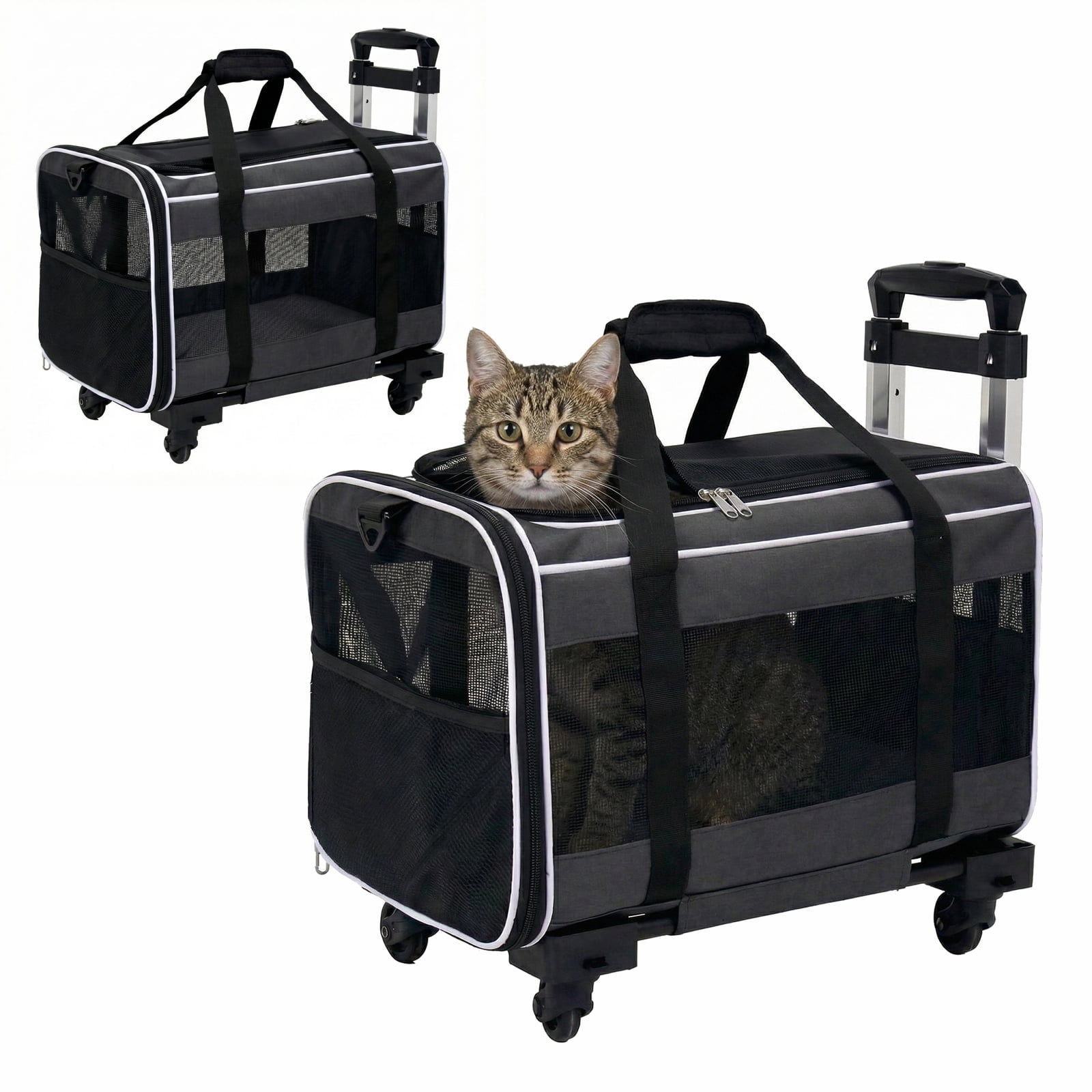 Cat and Dog Carrier with Wheel Rolling Pet Carrier with Telescopic ...