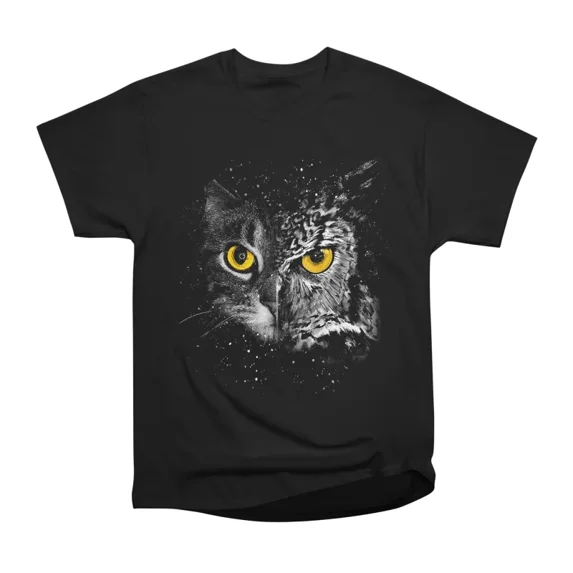 Cat and owl face T-Shirt Tee Gift For Him Merch For Her Apparel For ...