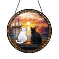 Cat at Sunset Stained Glass Style Window Hanging Suncatcher, Serene ...