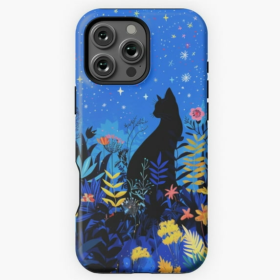 Cat at the Summer Night Scene Art iPhone Case 17 16 15 14 13 12 11 Pro ...