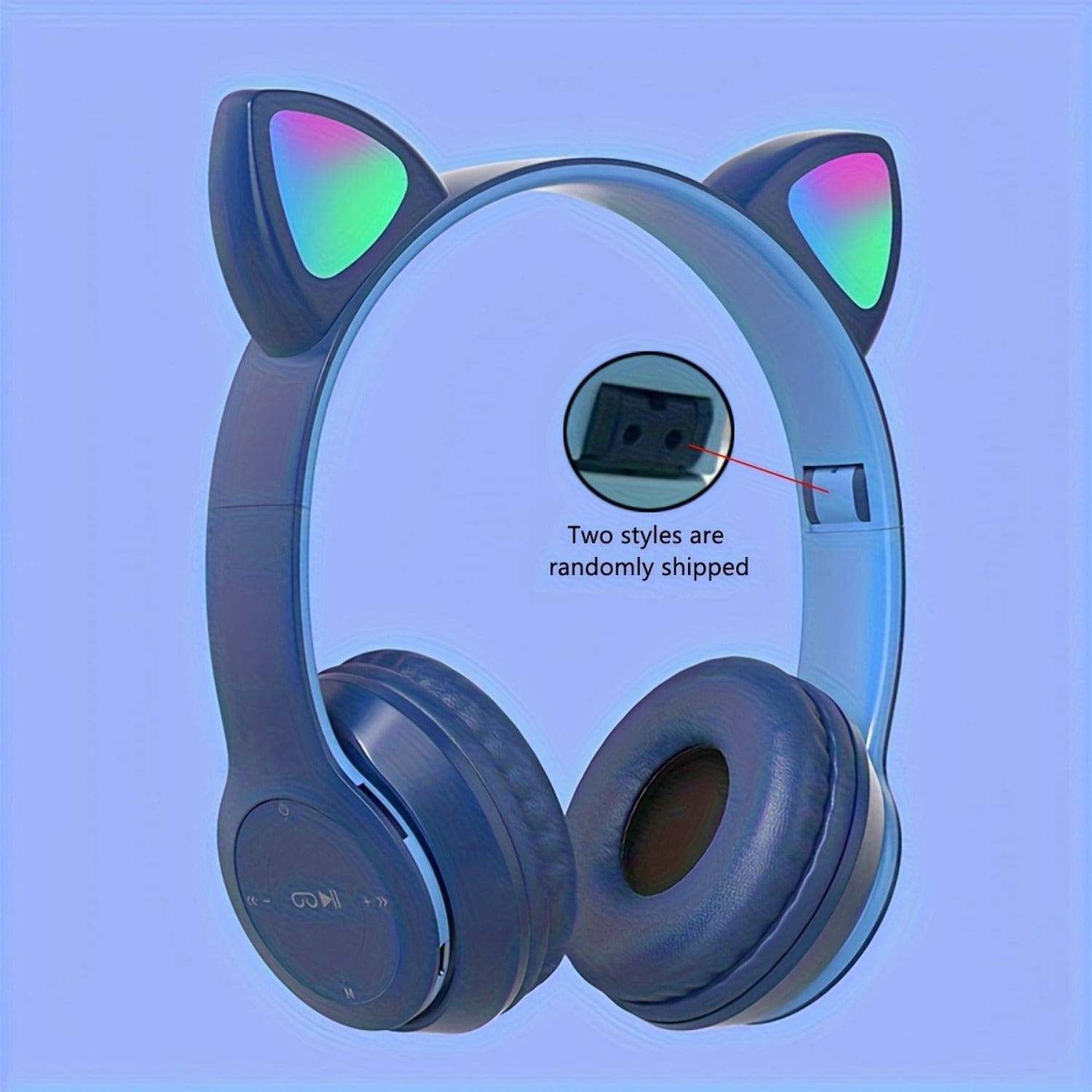 Cat-ear wireless headphones with glowing colored LED lights ...