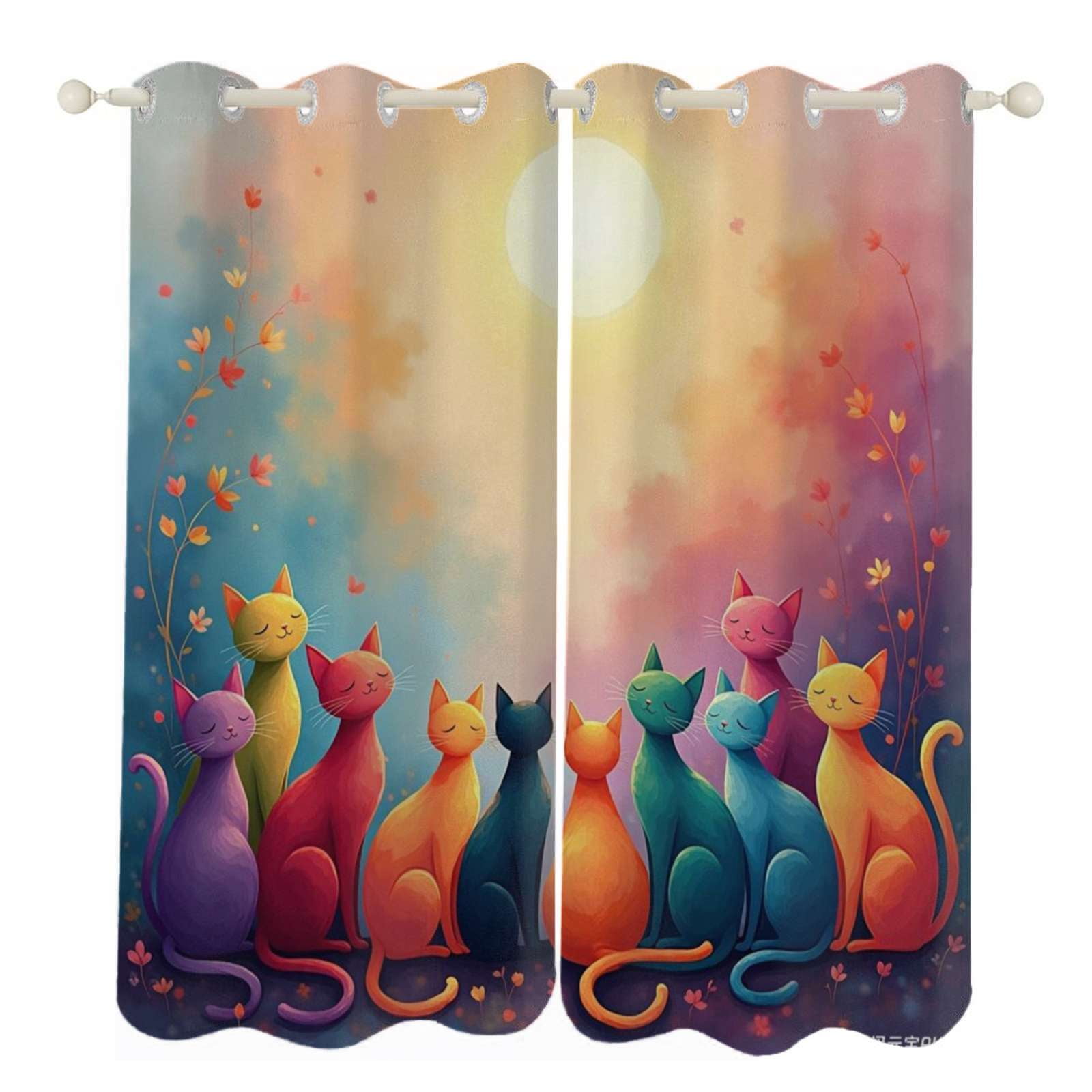 Cat family in spring Sunshade Curtains Home Bedroom Living Room Dining ...