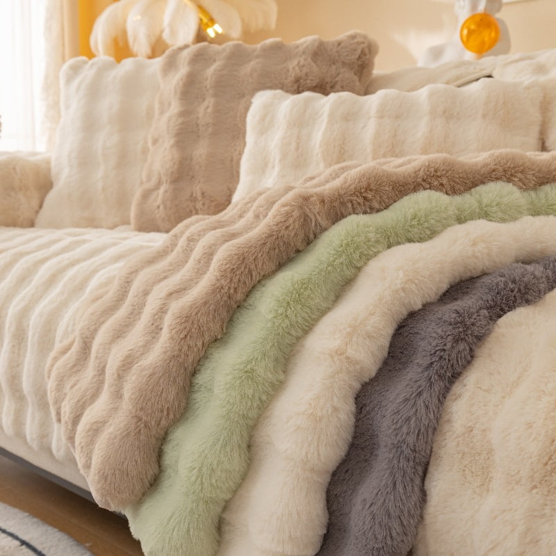 Cat feeling rabbit plush sofa cushion winter thickened warm sofa cover ...